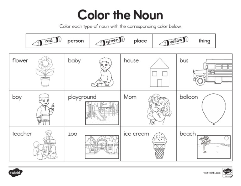 BW Color the Noun Activity | PDF