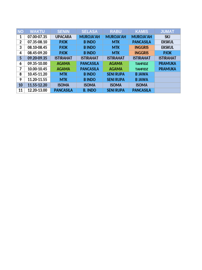 Jadwal Mapel Kelas 1-6 24 - 25 Terbaru - Fix | PDF