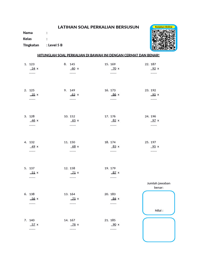 Soal Perkalian Bersusun Level 5 | PDF