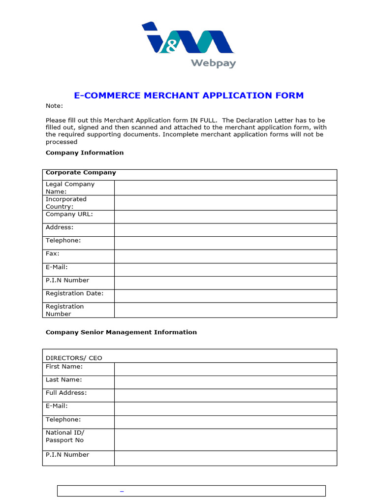 I&M Bank E-Commerce Merchant Application - Updated | PDF