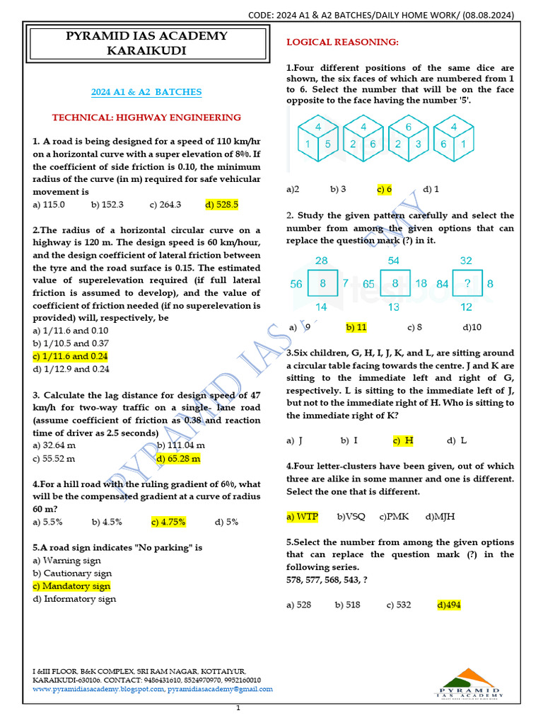 Homework Key For 2024 A1 & A2 Batches (08.08.2024) | PDF