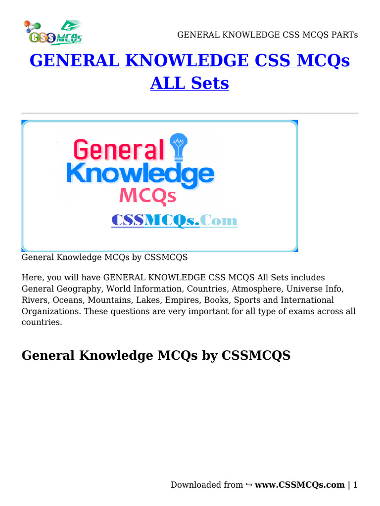 General Knowledge Css Mcqs Parts | PDF
