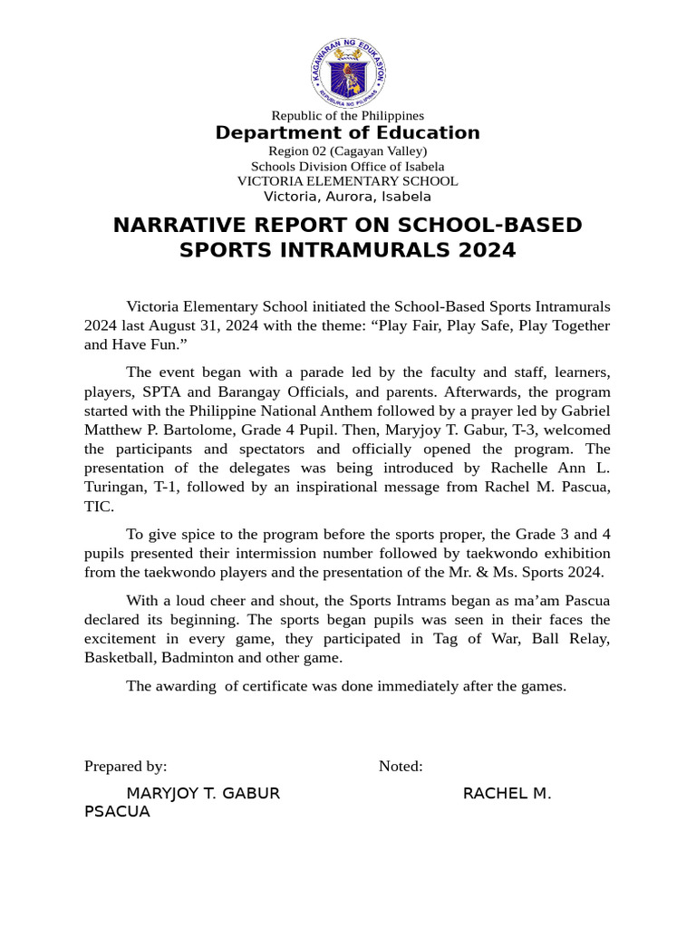 Narrative Report On Sports | PDF