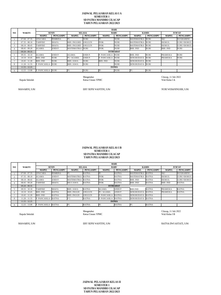 Jadwal Pel 2022.2023 Tari | PDF