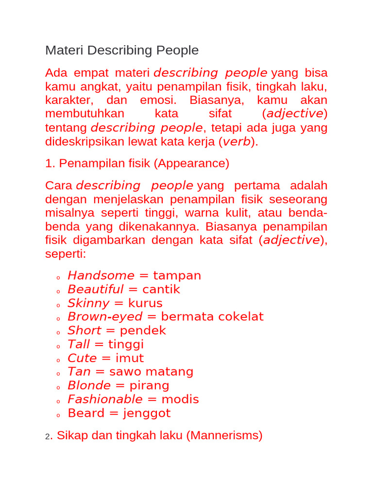 Materi Describing People | PDF