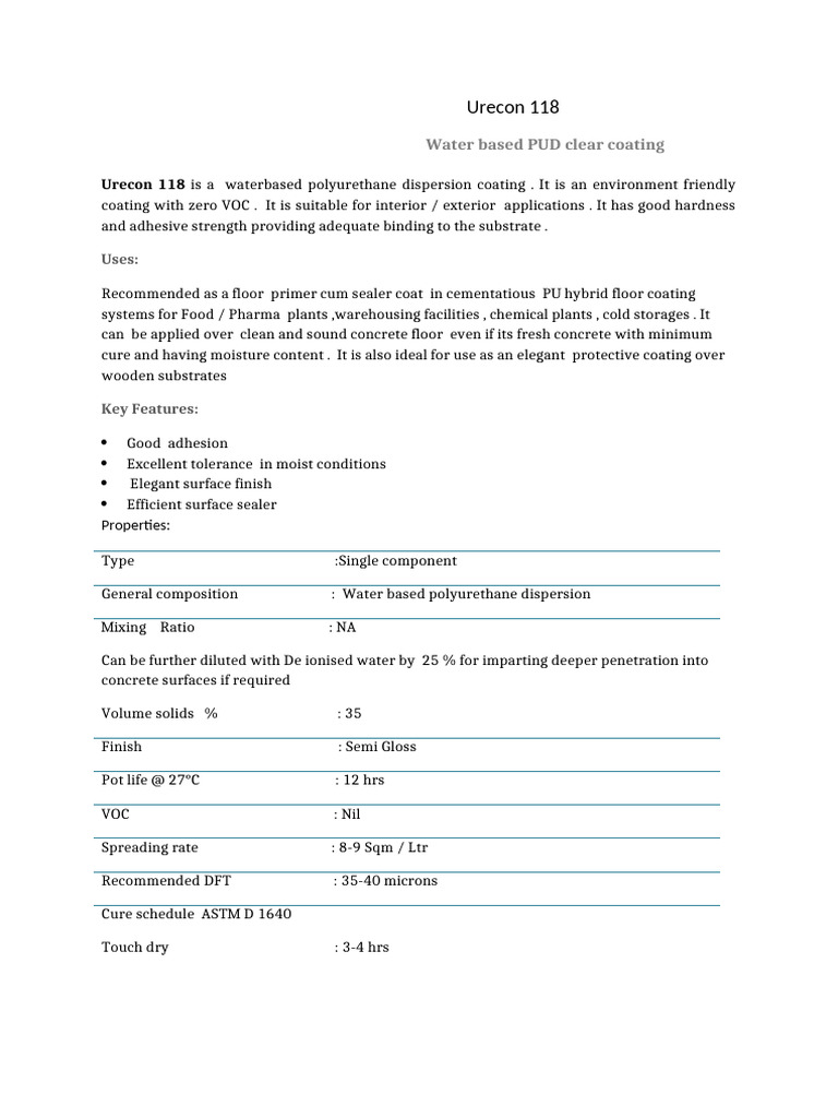 Urecon-118 TDS | PDF | Concrete | Science & Mathematics