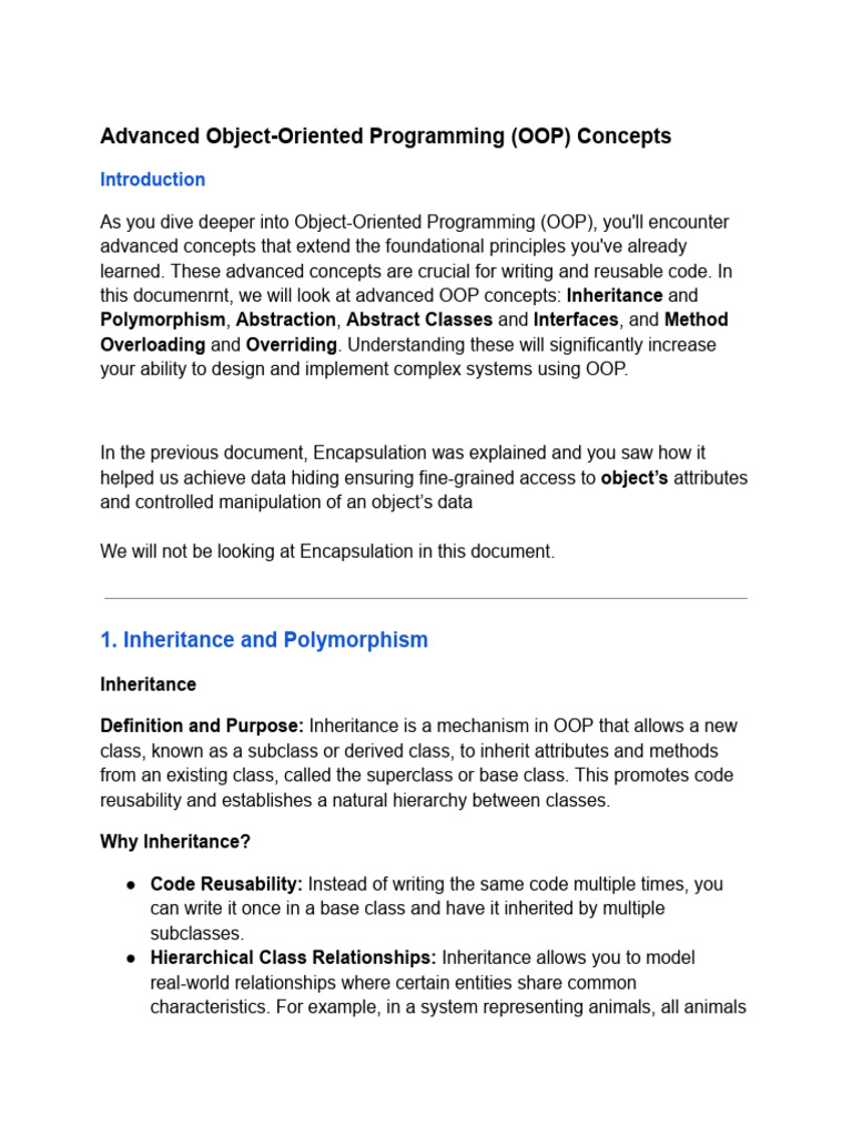 Advanced Object-Oriented Programming (OOP) Concepts_OOP Pillars | PDF