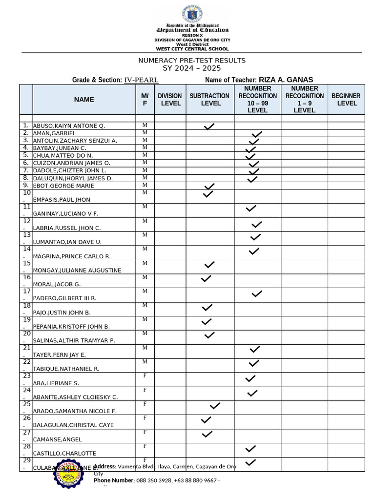 Numeracy Test Report Gradeivpearl | PDF