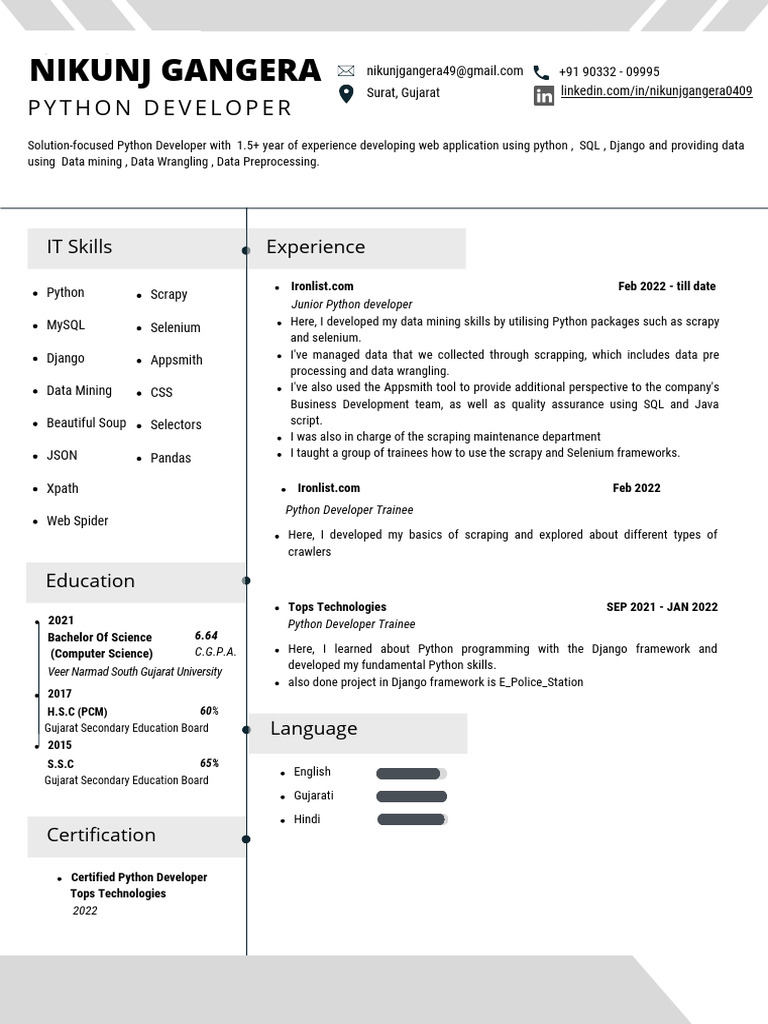 Nikunj Gangera CV | PDF