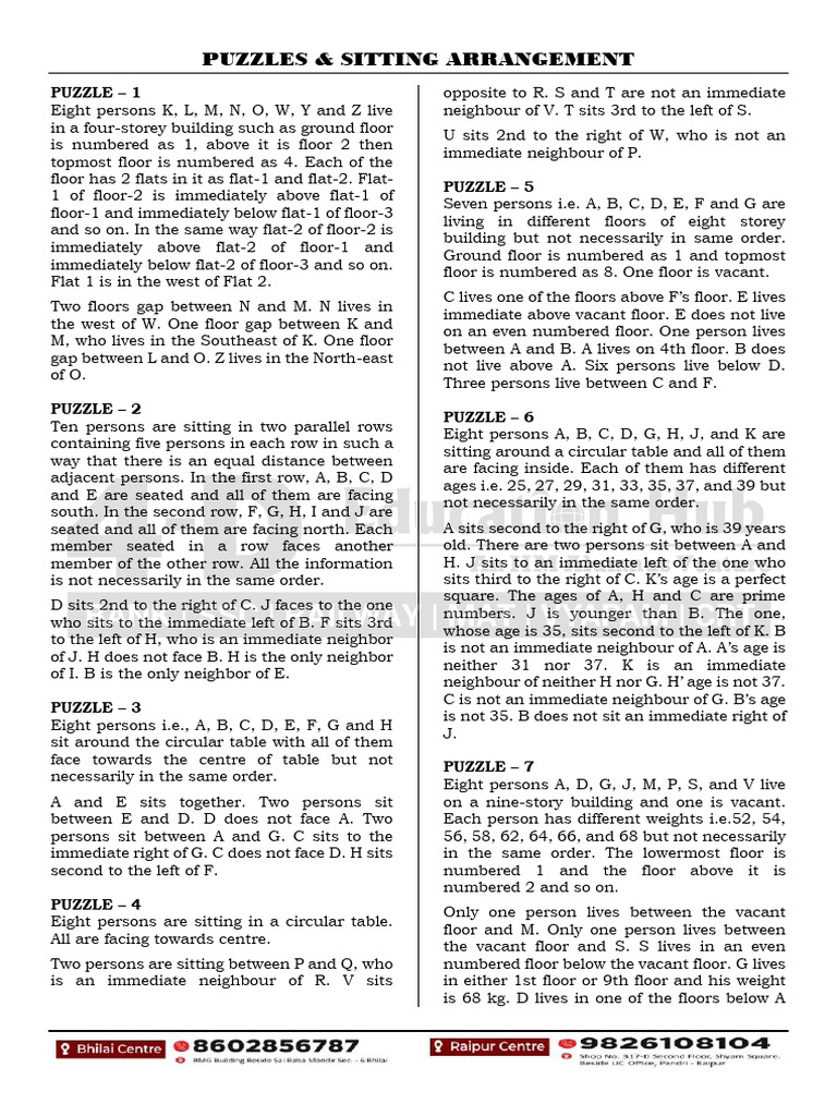 Puzzles & Sitting Arrangement | PDF