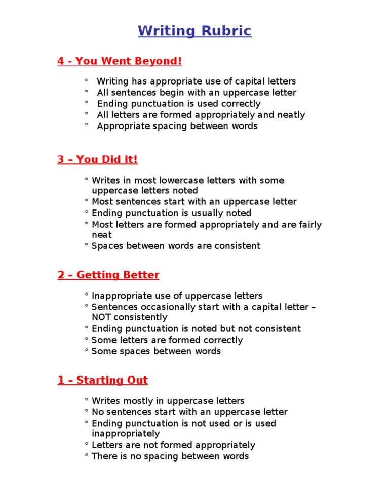 Writing Rubric Beginning | PDF | Language Arts & Discipline