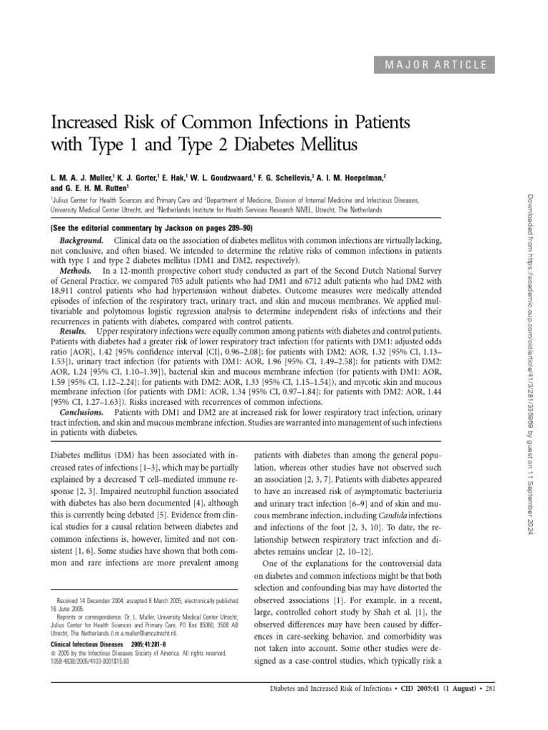 Increased Risk of Common Infections in Patients With Type 1 and Type 2 ...