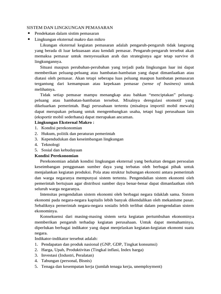 Sistem Dan Lingkungan Pemasaran | PDF