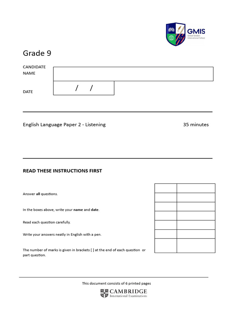 G9 T3 Eng Listening paper - ONLINE | PDF