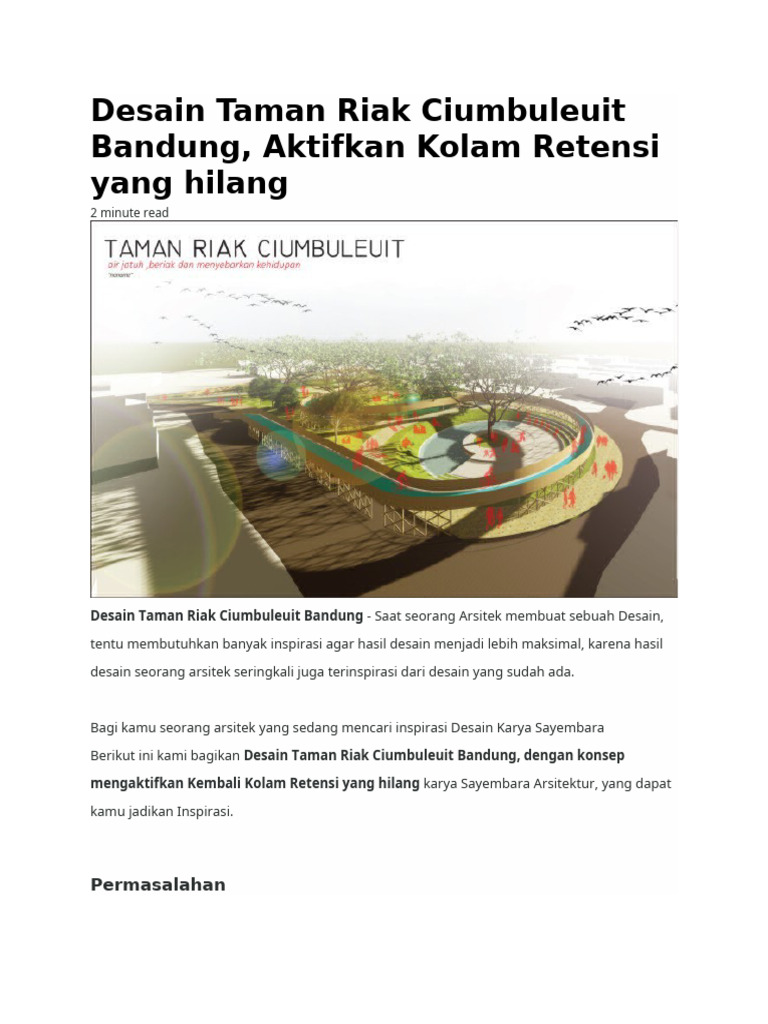 Desain Taman Riak Ciumbuleuit Bandung | PDF