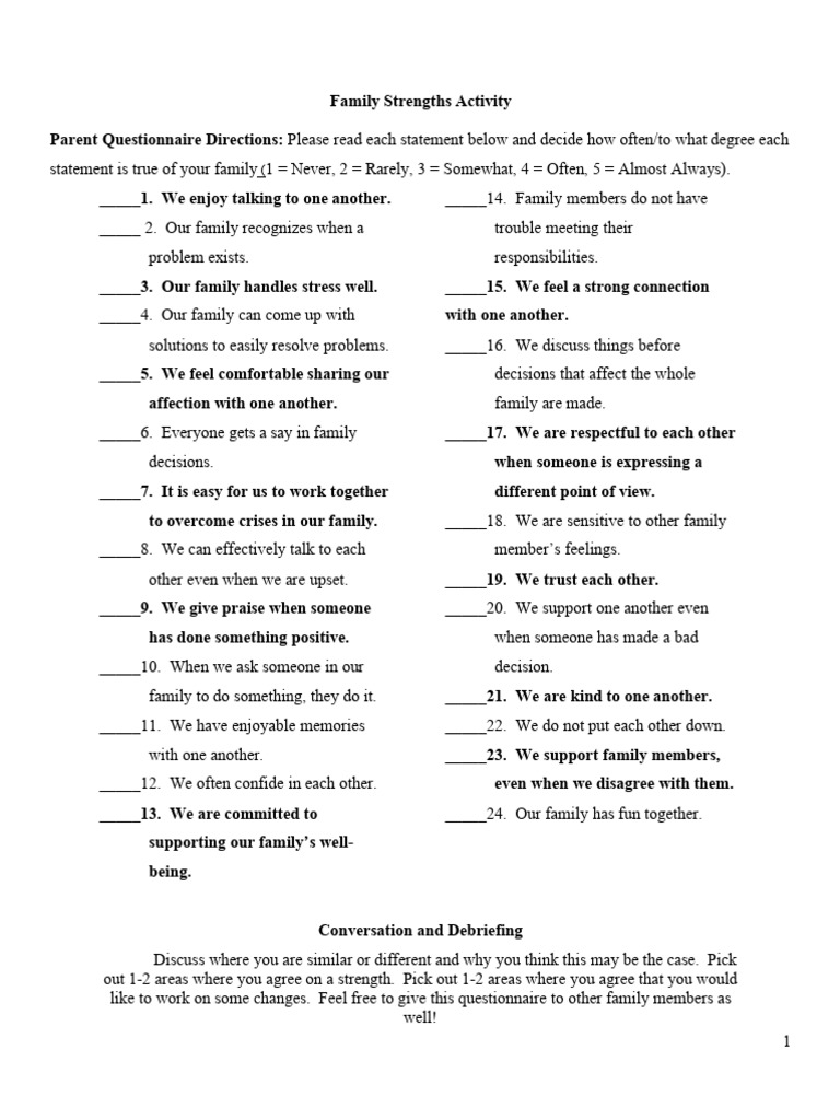 Family Strengths Activities | PDF