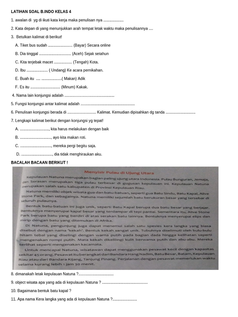 LATIHAN SOAL B - Indo Kelas 4 (Titip) | PDF