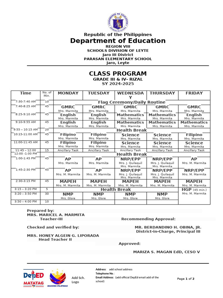 Final MG 34 Class Program 2024 2025 | PDF