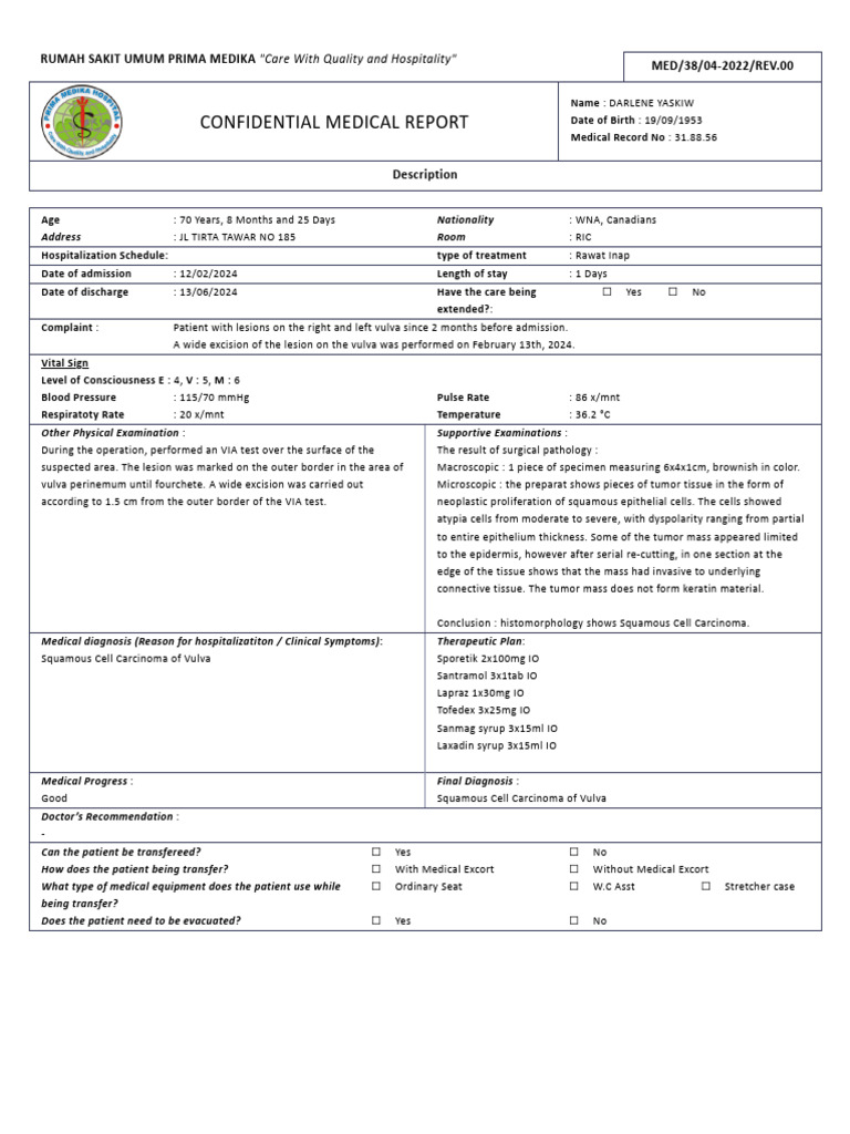 E - Medical Record MRS - Darlene Yaskiw | PDF