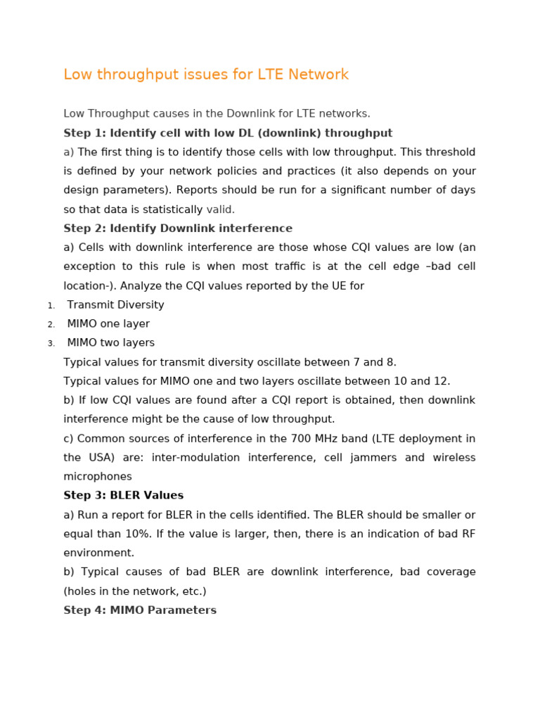 Low Throughput Issues For LTE Network | PDF