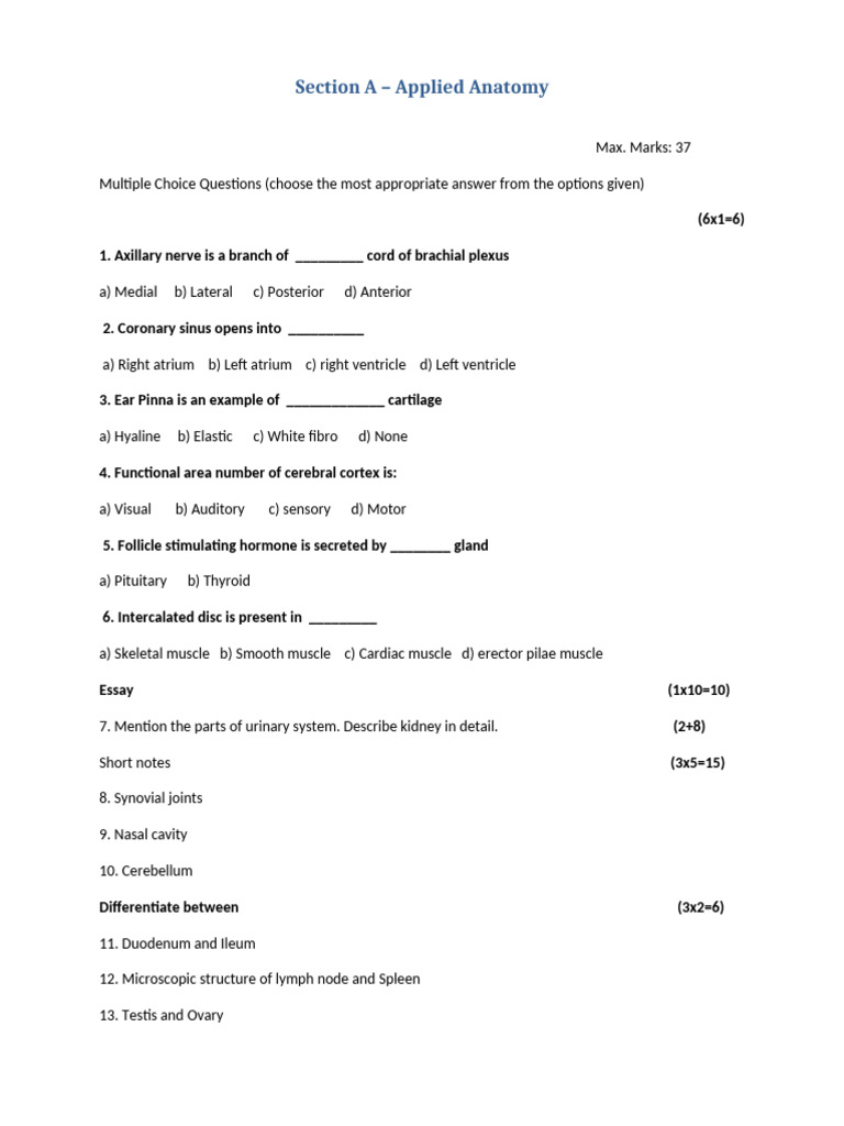 A&P - Question Paper | PDF