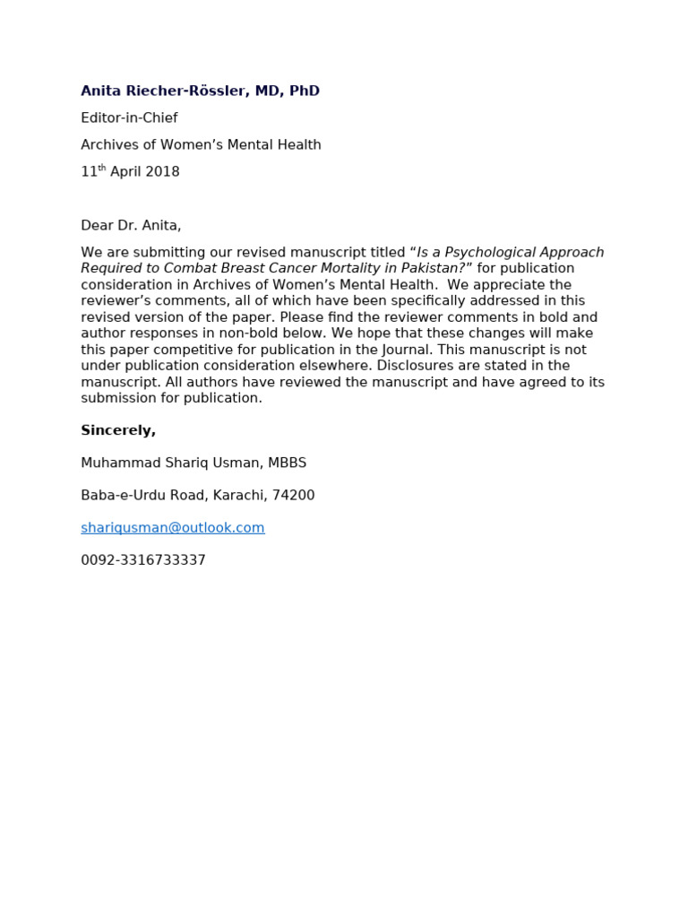 Format for Response to Reviewers (Revisions) | PDF