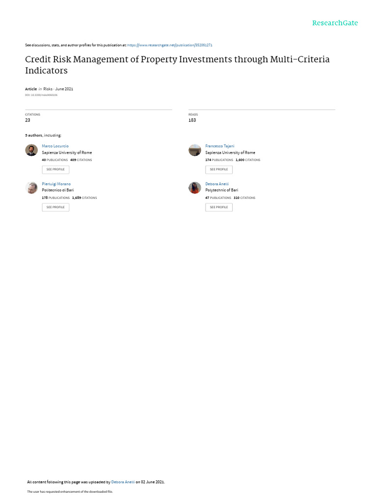 Credit Risk Management of Property Investments Through Multi-Criteria ...