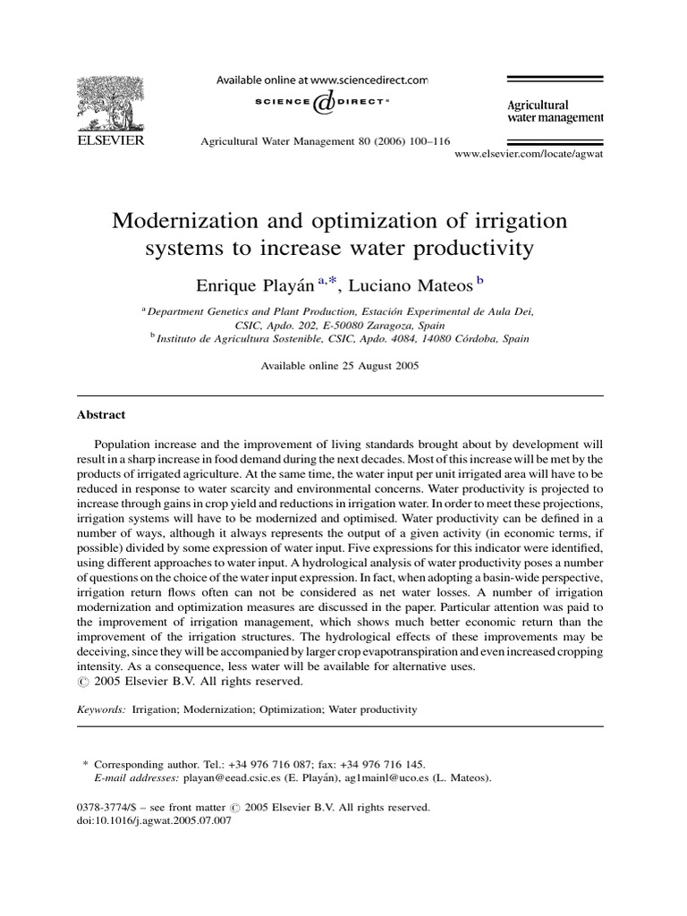2006 - Playan&Mateos - Modernization and Optimization of Irrigation ...