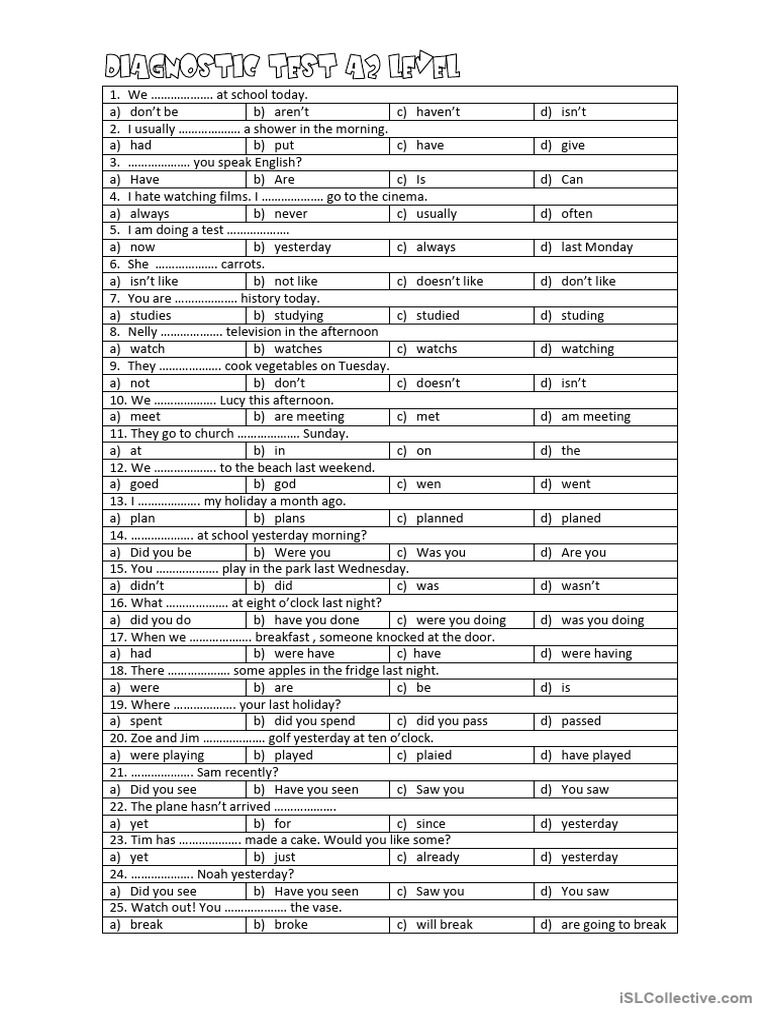 DIAGNOSTIC TEST A2 LEVEL - Organized | PDF