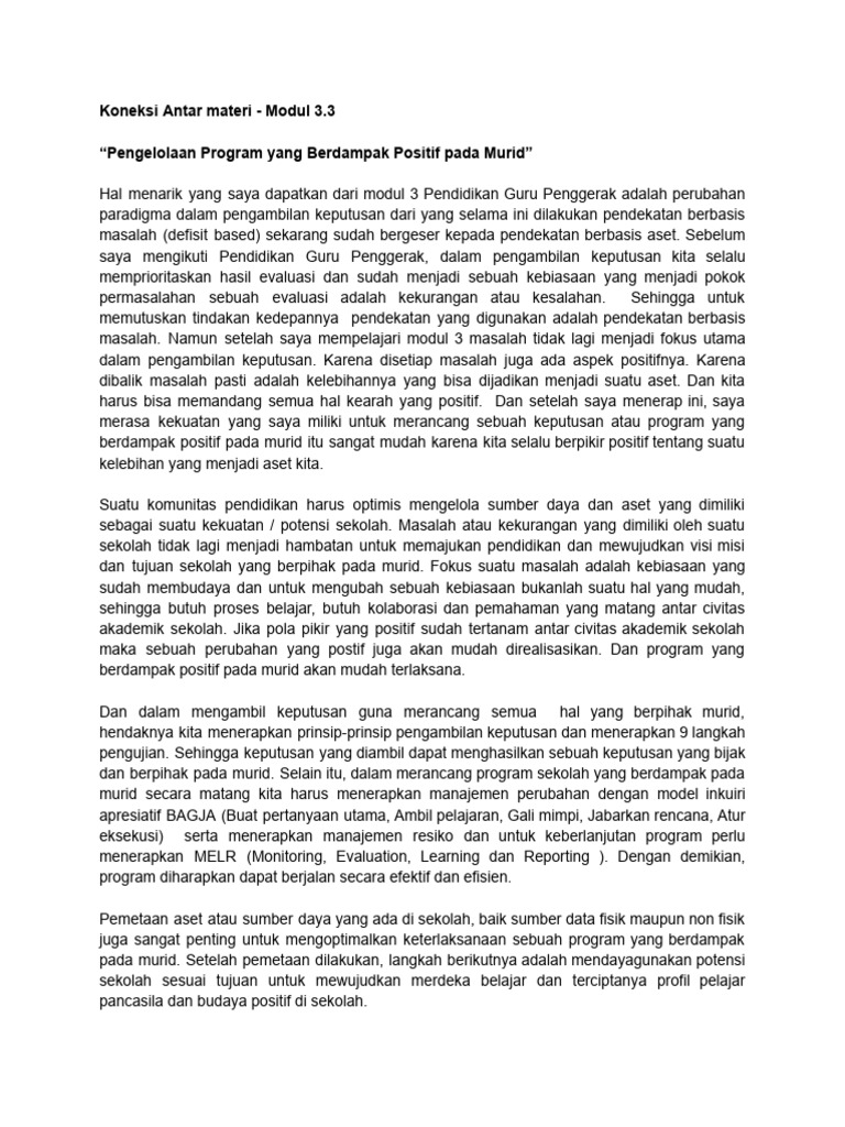 Koneksi Antar Materi Modul 3.3 - Ersi Jati Semiyar | PDF