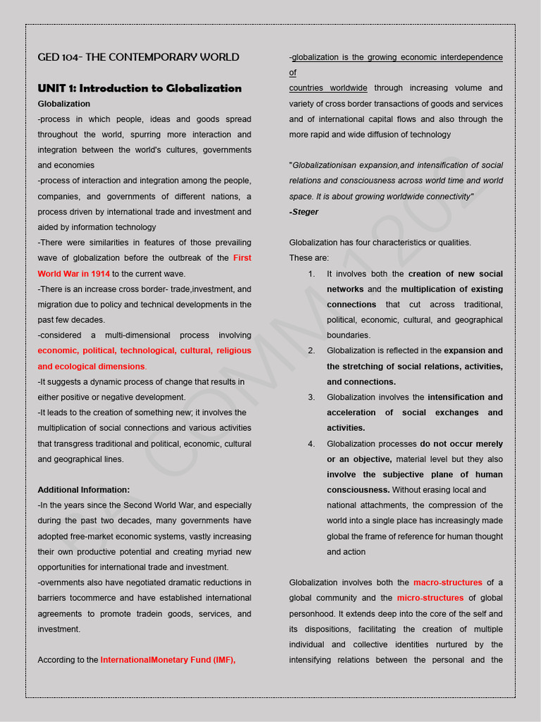 Contemp. World REVIEWER | PDF