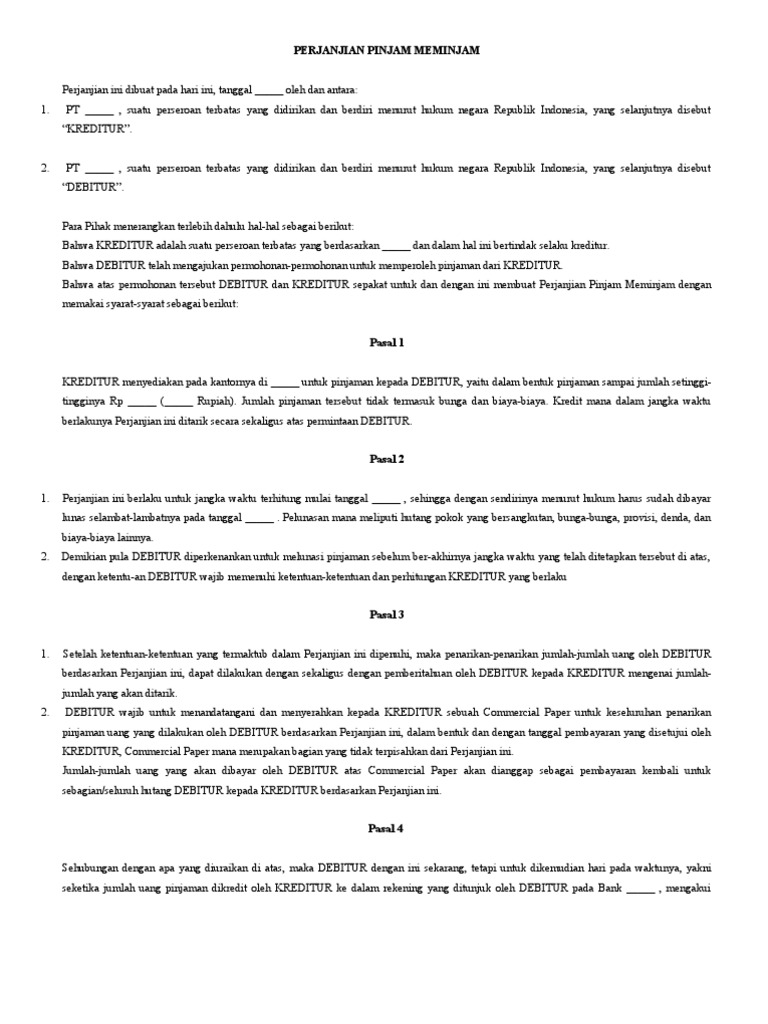 Perjanjian Pinjam Meminjam | PDF | Pengelolaan Keuangan & Uang | Hukum