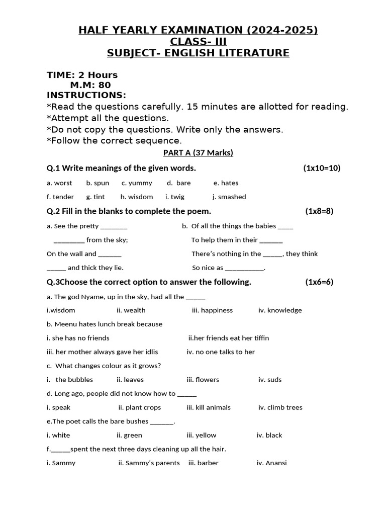 Updated ENGLISH LIT HY CLASS 3 | PDF