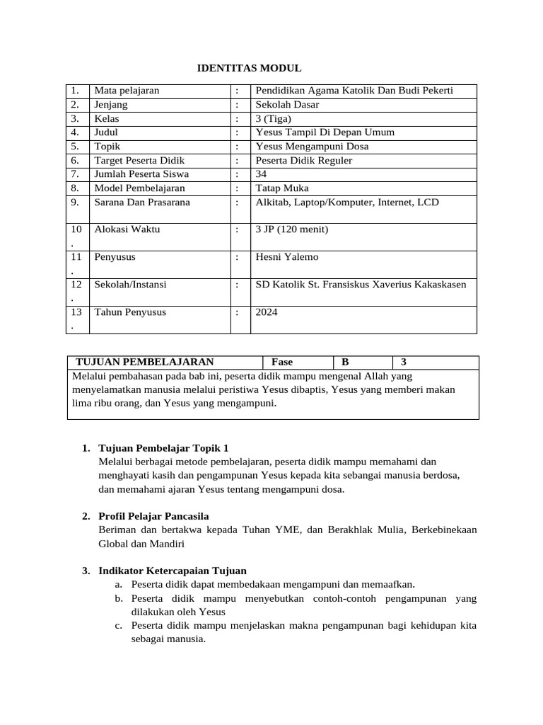 Identitas Modul Yesus Mengampuni Dosa (Hesni Yalemo) | PDF