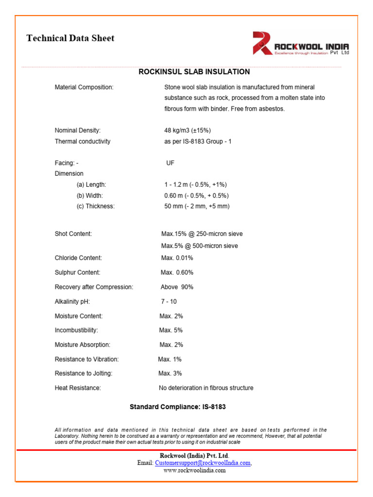 TDS Slab 48x50 IS 8183 Rockwool | PDF