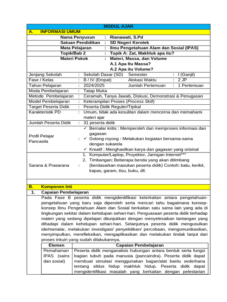 MODUL AJAR IPAS Review Supervisi | PDF