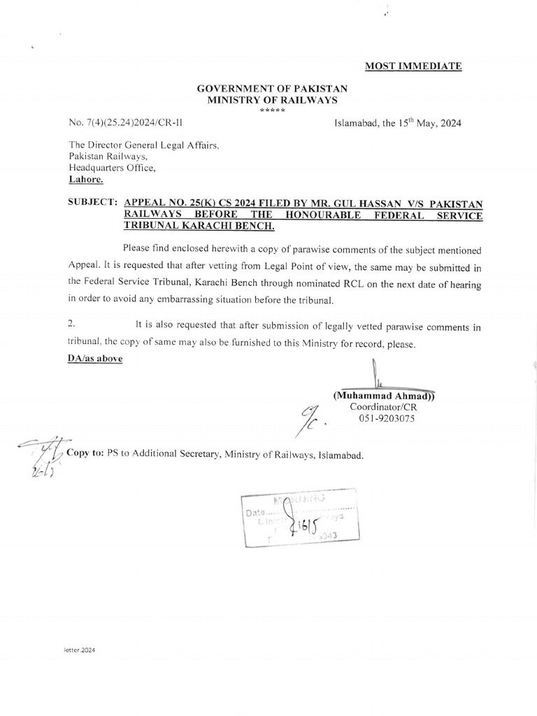 Gul Hassan Final PWC Sent To DGLA On 15-05-2024 | PDF