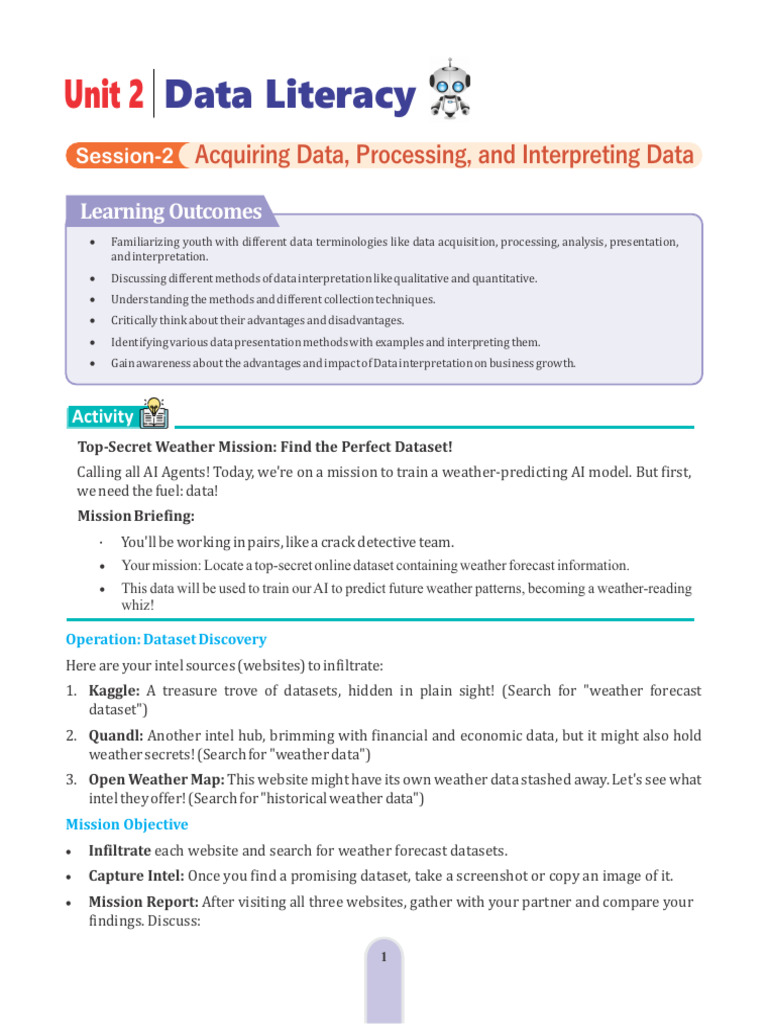 AI-417-IX Unit 2 Data Literacy Session 2 | PDF