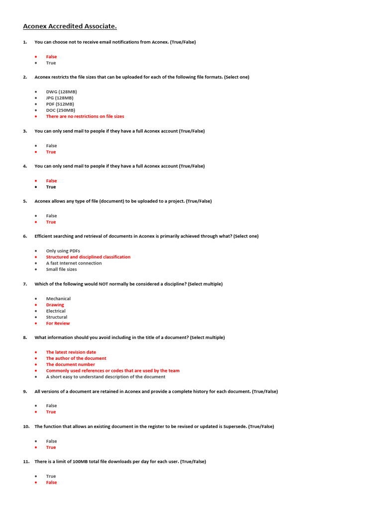 Aconex Pro Online Exam Answers Full | PDF