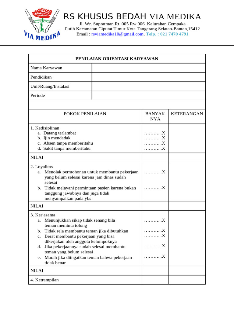 Form Penilaian Orientasi Khusus | PDF