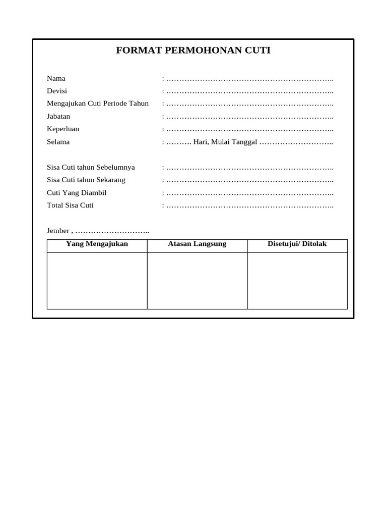 Format Permohonan Cuti | PDF