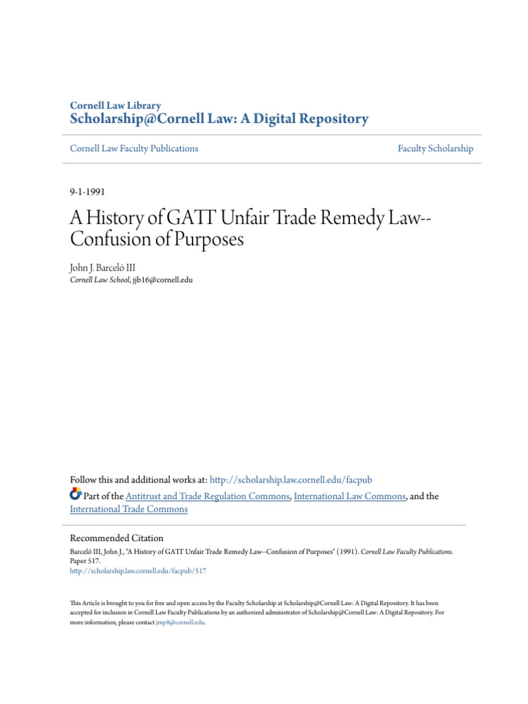 A History of GATT Unfair Trade Remedy Law - Confusion of Purposes | PDF ...