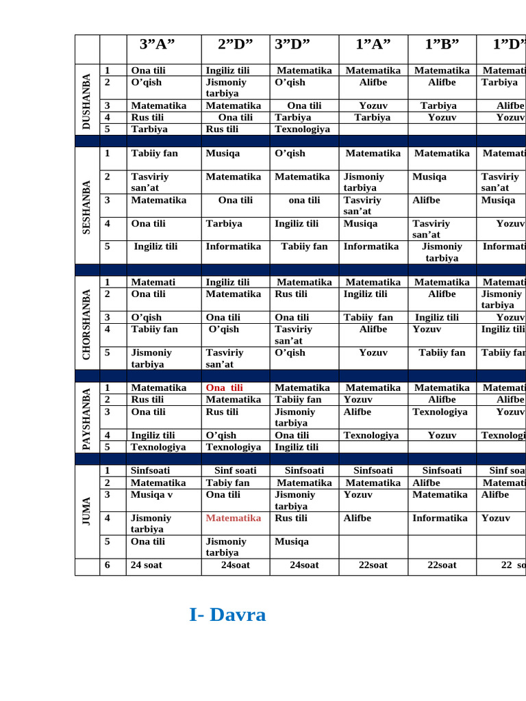 Dars Jadvali 2024 - 2025 | PDF