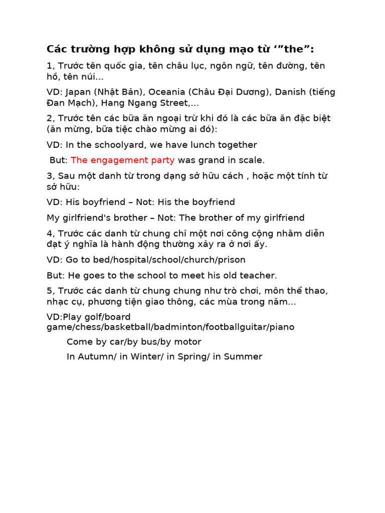 Các Trư NG H P Không S D NG M o T "The" | PDF