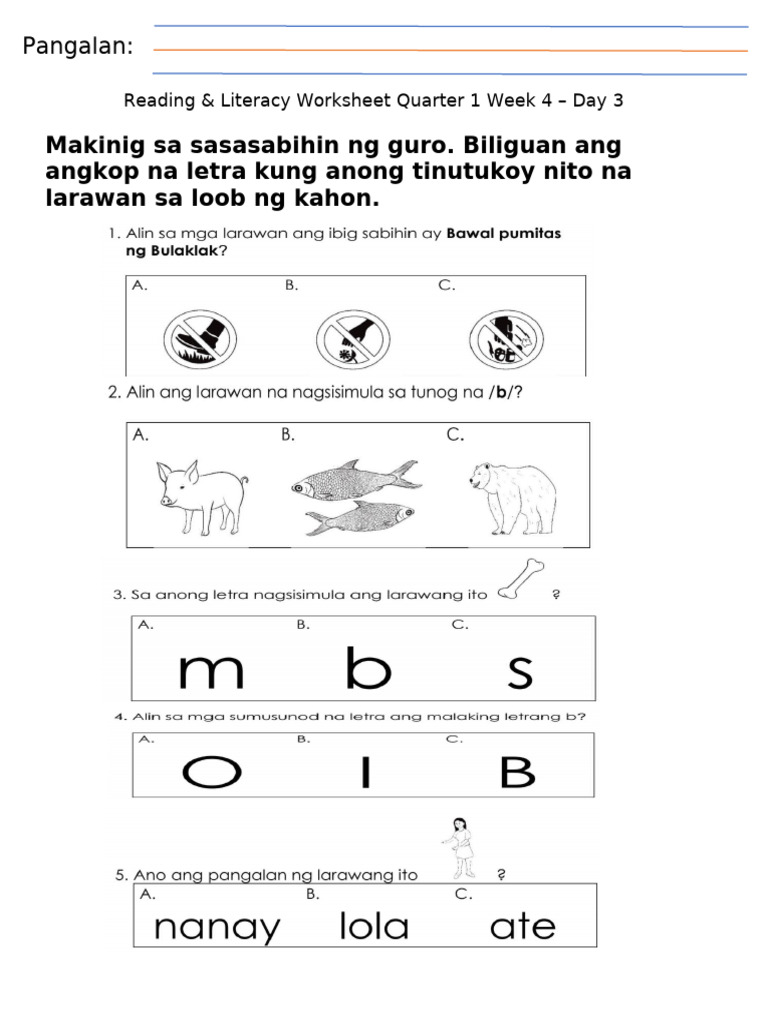 Makinig Sa Sasasabihin NG Guro. Biliguan Ang Angkop Na Letra Kung Anong ...