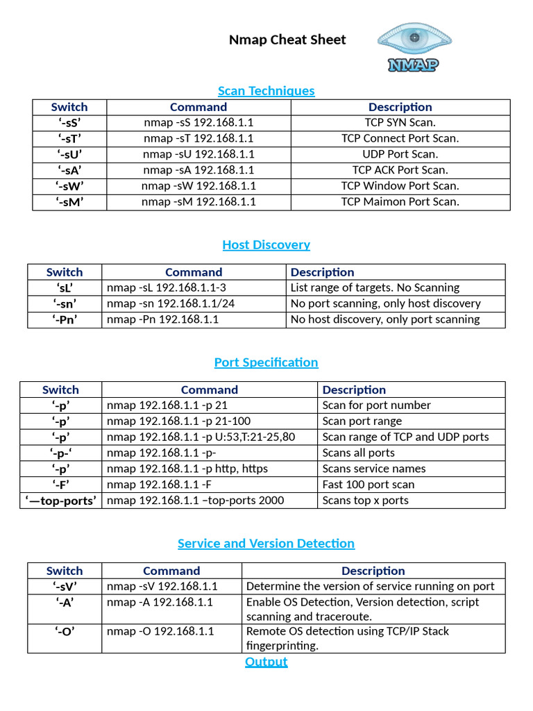 Nmap Cheat Sheet | PDF