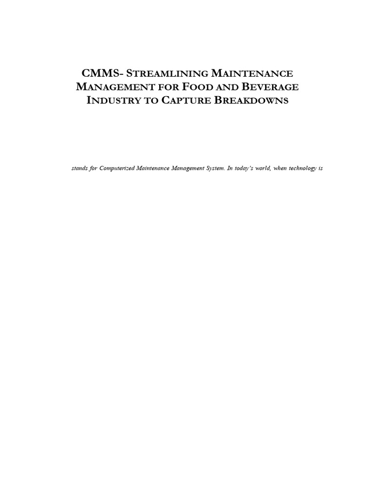 CMMS - Streamlining Maintenance Management For Food and Beverage ...