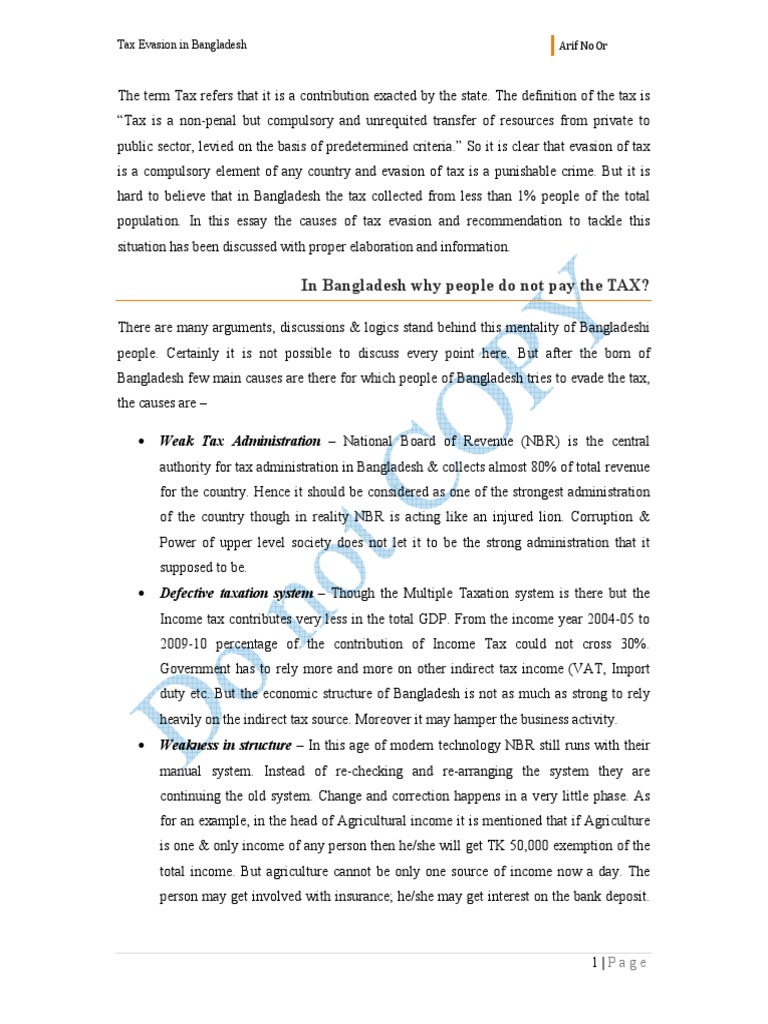 Tax Evasion in Bangladesh | PDF | Tax Evasion | Taxes
