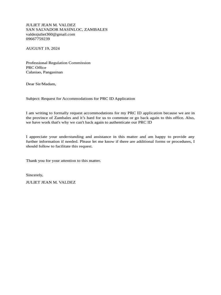 PRC Letter | PDF
