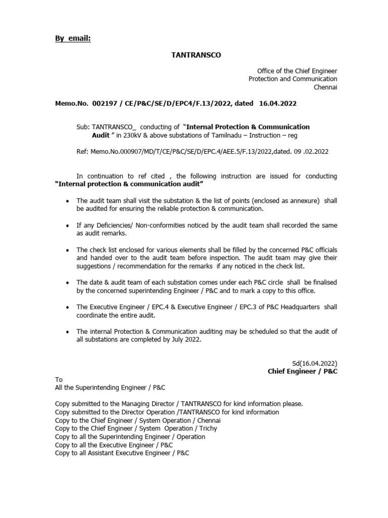 TANTRANSCO - Conducting of Internal Protection & Communication Audit in ...